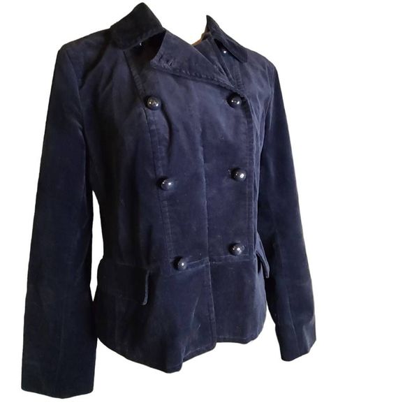 Jackets & Coats | Talbots Vintage Velvet Coat Double Breasted Navy Blue ...